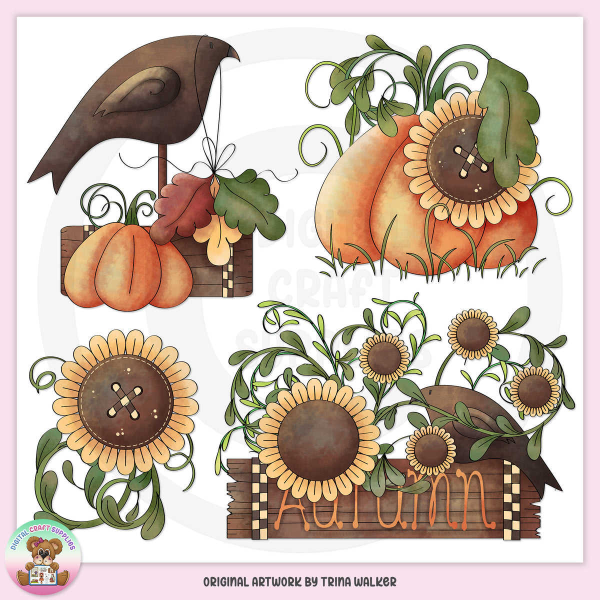 Autumn Crows 1 - Clip Art – Digital Craft Supplies