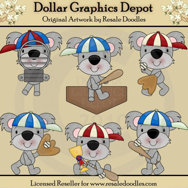 Baseball Koalas - Clip Art – Digital Craft Supplies