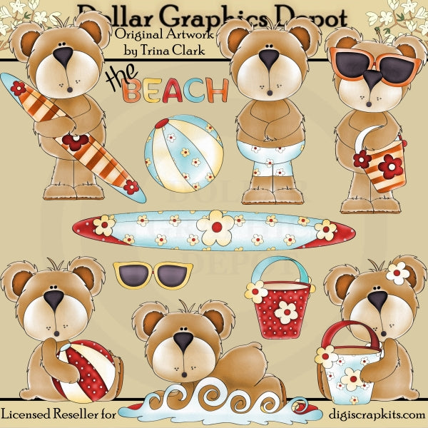 Beach Bears 1 - Clip Art – Digital Craft Supplies