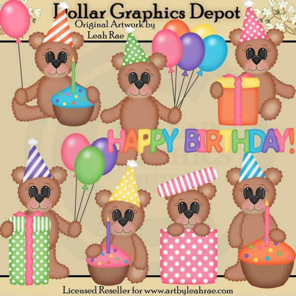 Birthday Bears 1 - Clip Art – Digital Craft Supplies