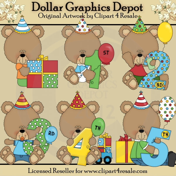 Birthday Year Bears - Boys - Clip Art – Digital Craft Supplies