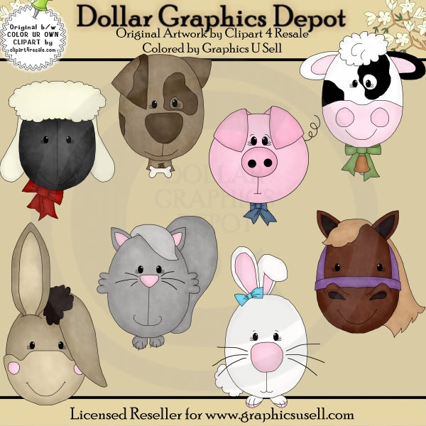 Farm Animal Faces - Clip Art – Digital Craft Supplies