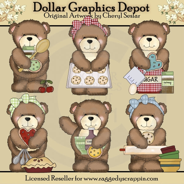 Little Brown Bear - Baking - Clip Art – Digital Craft Supplies