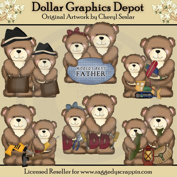 Little Brown Bear - Father's Day - Clip Art – Digital Craft Supplies