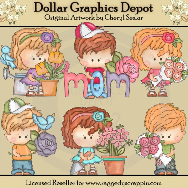Little Munchkins - Flowers For Mommy - Clip Art – Digital Craft Supplies