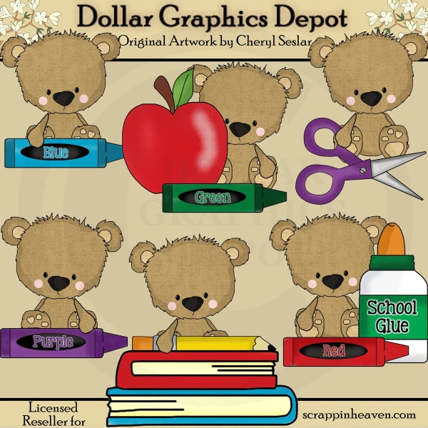 Little School Bears 1 - Clip Art – Digital Craft Supplies