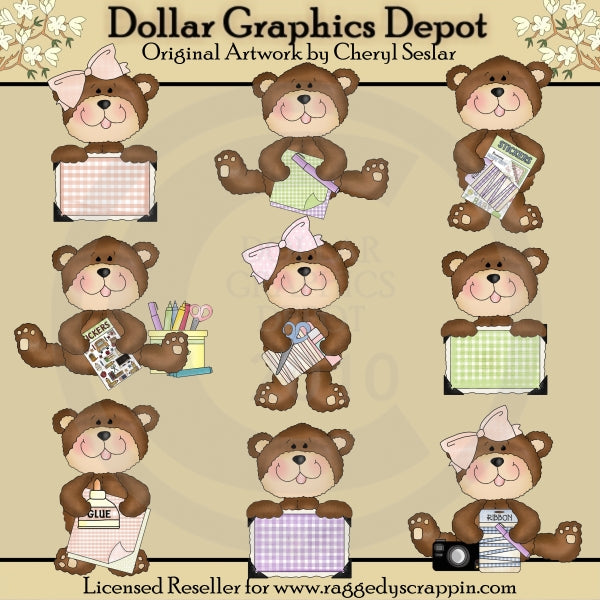 Little Scrapbook Bears - Clip Art - DCS Exclusive – Digital Craft Supplies