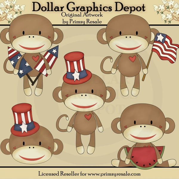 Patriotic Sock Monkeys - Clip Art – Digital Craft Supplies