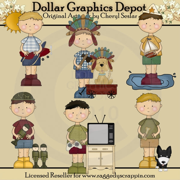 Playtime Boys - Clip Art - DCS Exclusive – Digital Craft Supplies