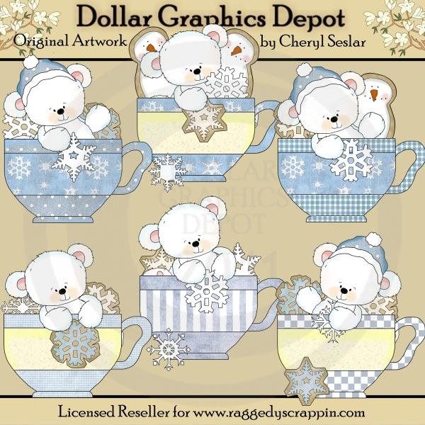 Polar Bears Snowflake Teacups - Clip Art – Digital Craft Supplies