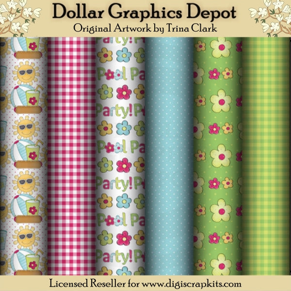 Pool Party 1 - Scrap Papers – Digital Craft Supplies