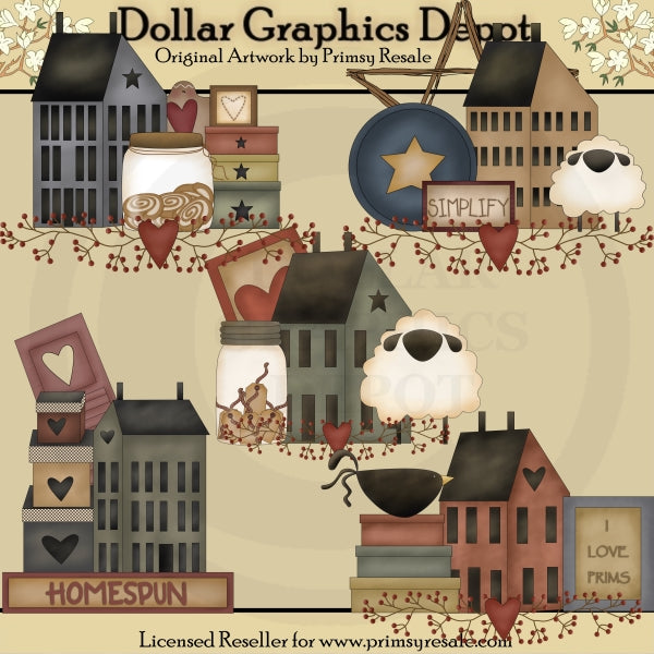 Prim Saltbox Houses - Clip Art – Digital Craft Supplies
