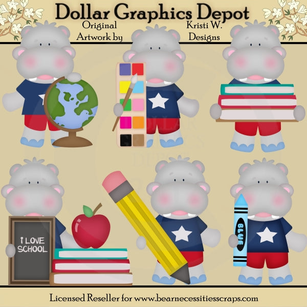 School Hippos 2 - Clip Art - DCS Exclusive – Digital Craft Supplies