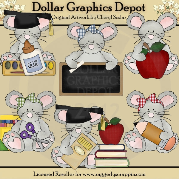 School Mice 1 - Clip Art – Digital Craft Supplies