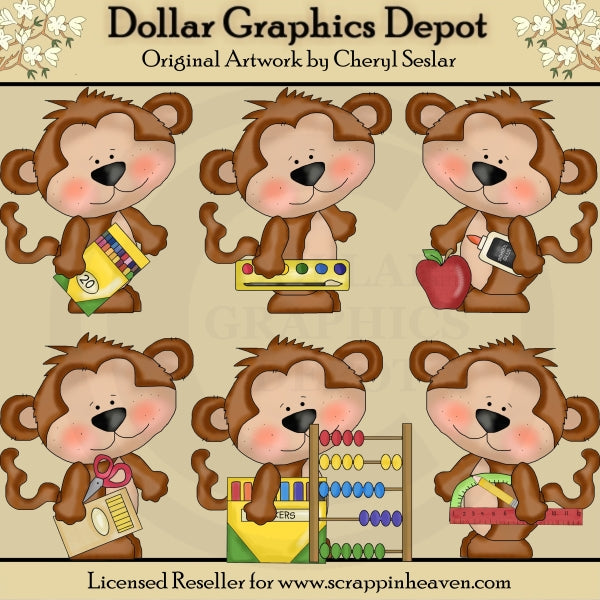 School Monkeys 1 - Clip Art – Digital Craft Supplies