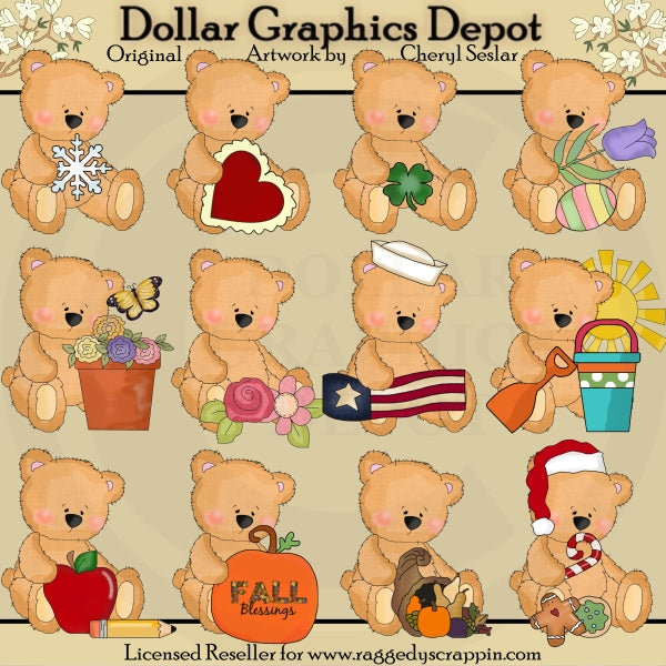Seasonal Calendar Bears - Clip Art – Digital Craft Supplies