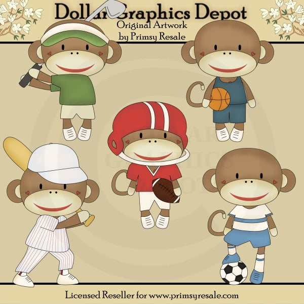 Sports Sock Monkeys - Clip Art – Digital Craft Supplies