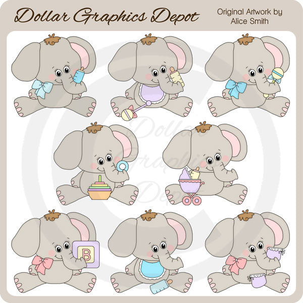 Baby Elephants - Clip Art – Digital Craft Supplies