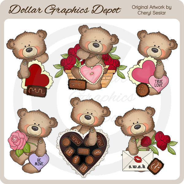 Button Bears - Valentine's Day - Clip Art – Digital Craft Supplies