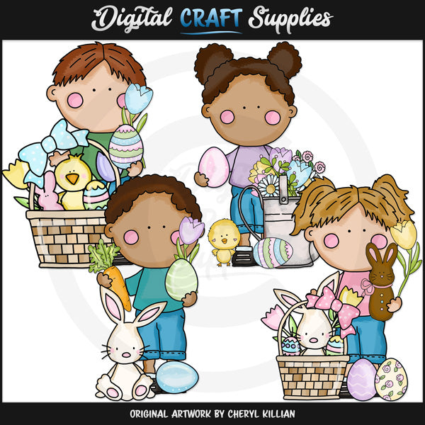 Cute Easter Kids 1 - Clip Art – Digital Craft Supplies
