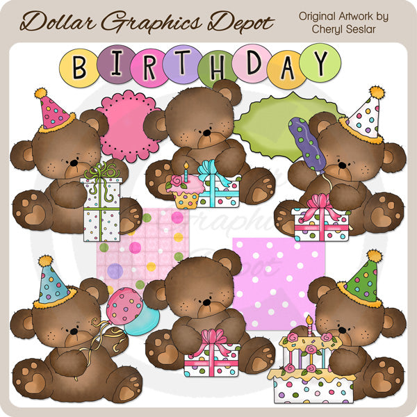 Cutie Bears - Birthday - Clip Art – Digital Craft Supplies