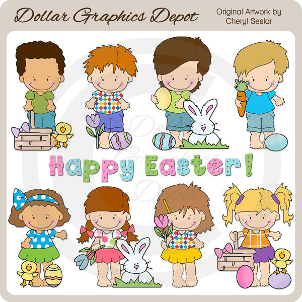 Little Easter Kids 1 - Clip Art – Digital Craft Supplies