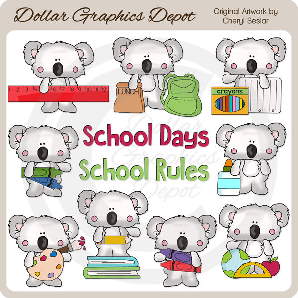 Little Koala - School Days - Clip Art - DCS Exclusive – Digital Craft ...
