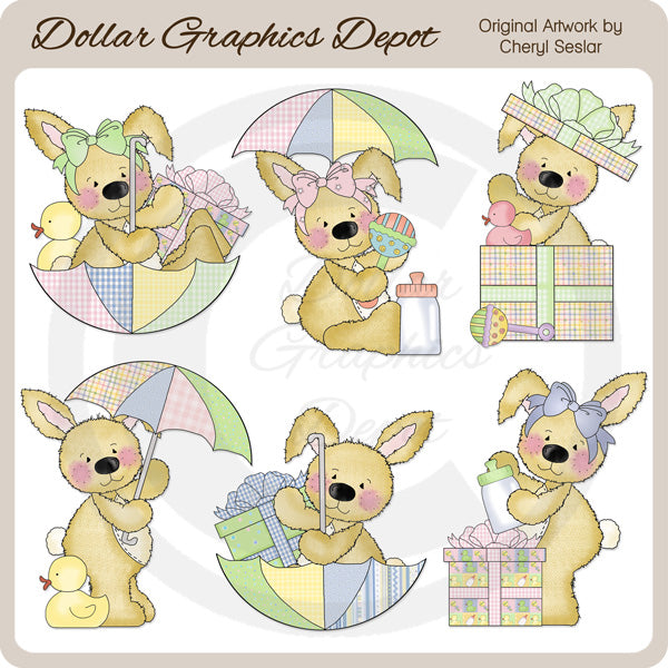 Raggedy Bunnies - Baby Shower - Clip Art – Digital Craft Supplies