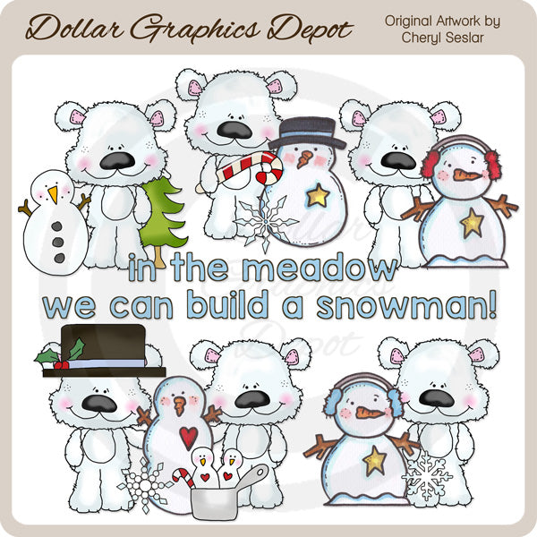 Scruffy Polar Bear - Winter Time - Clip Art – Digital Craft Supplies