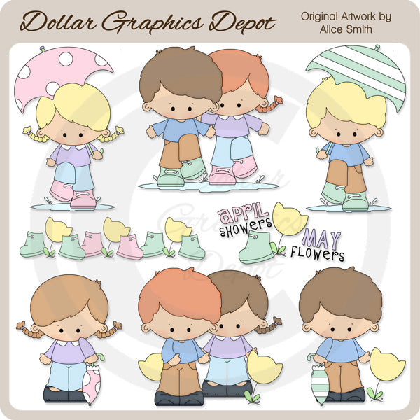 Spring Rain Kids - Clip Art – Digital Craft Supplies