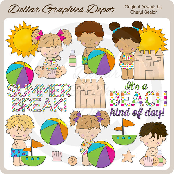 Summer Break Kids - Clip Art – Digital Craft Supplies