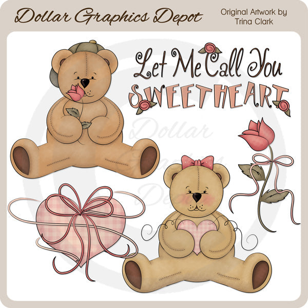 Sweetheart Bears 1 - Clip Art – Digital Craft Supplies