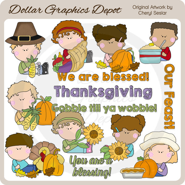 Thanksgiving Kids - Clip Art – Digital Craft Supplies
