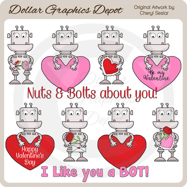 Valentine Robots - Clip Art – Digital Craft Supplies