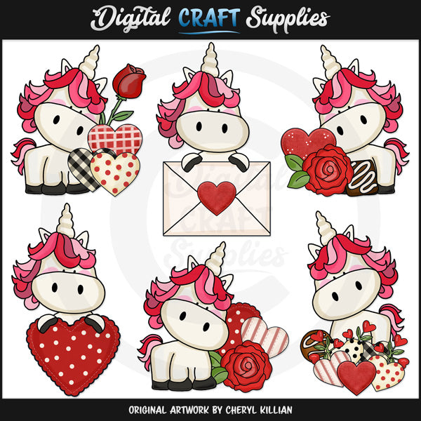 Valentine Unicorns - Clip Art – Digital Craft Supplies