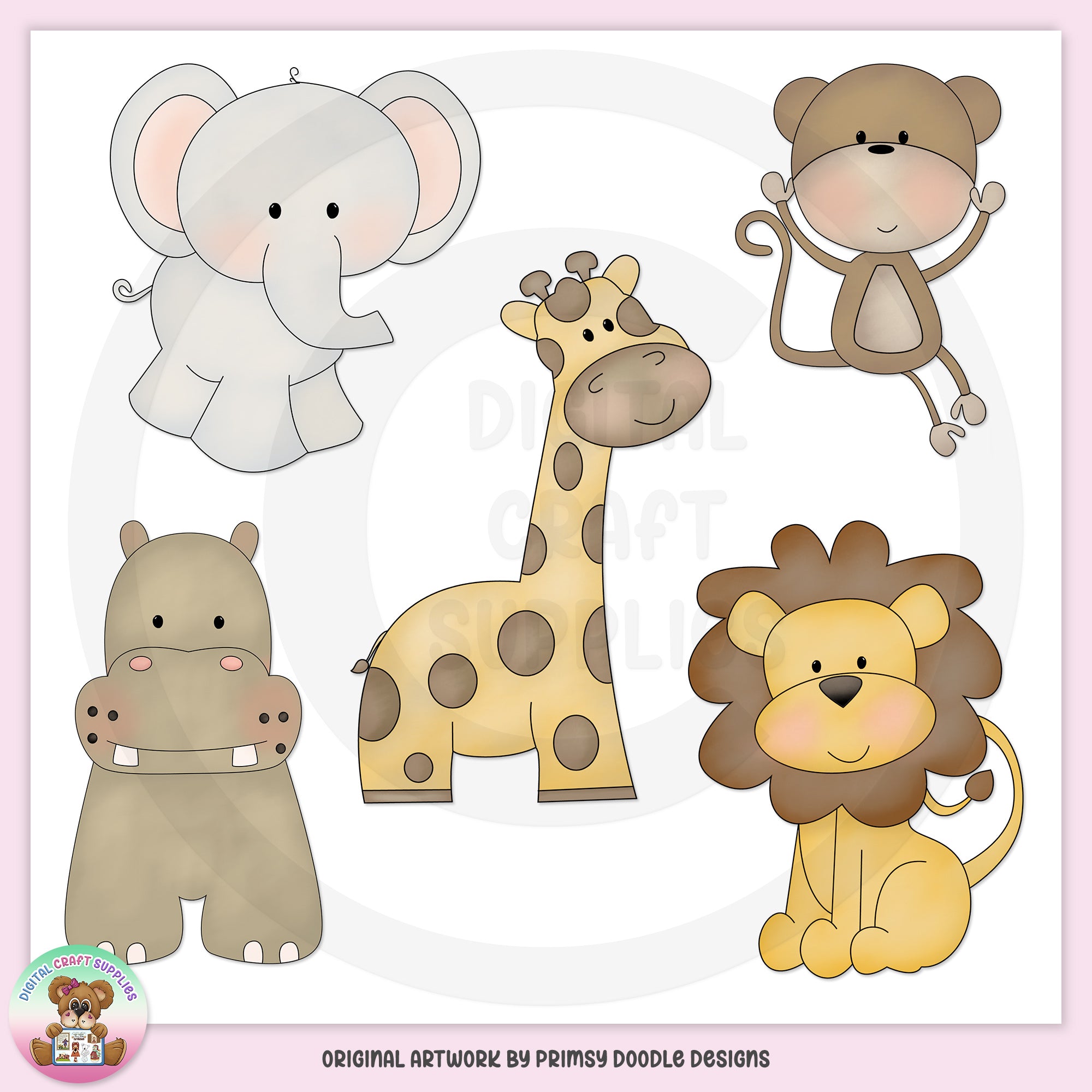 Baby Jungle Clip Art Printable Poster Set Cute Safari Baby Animals,
