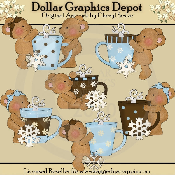 Boo Boo Bears - Cocoa and Snowflakes - Clip Art – Digital Craft Supplies