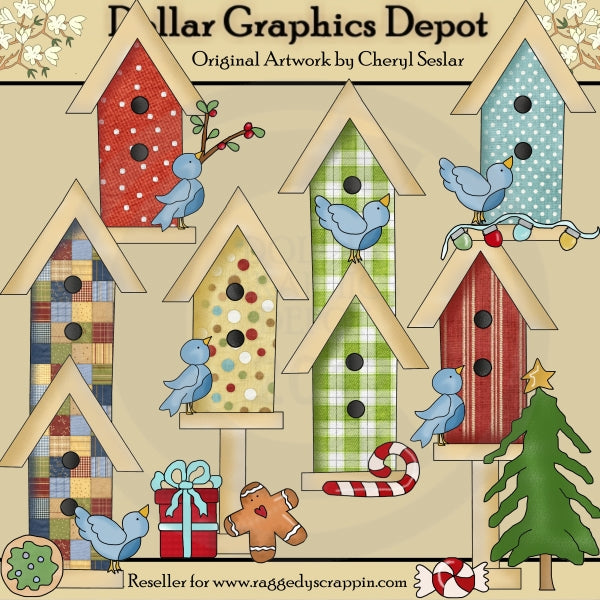 Christmas Birdhouses - Clip Art – Digital Craft Supplies