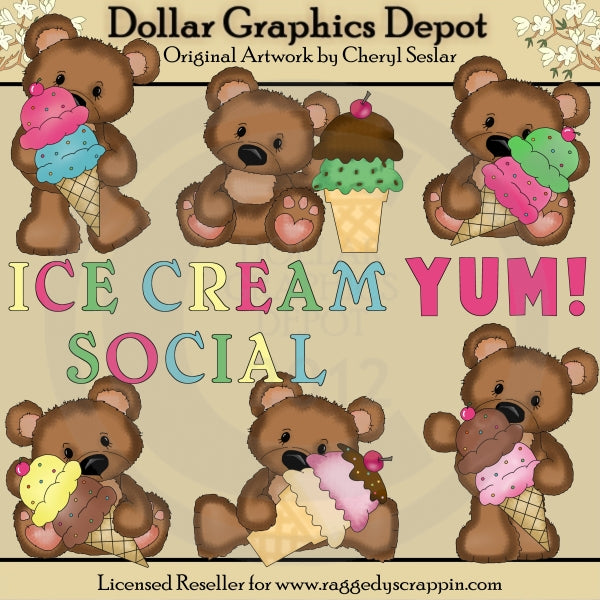 Cuddle Bears - Ice Cream Social - Clip Art – Digital Craft Supplies
