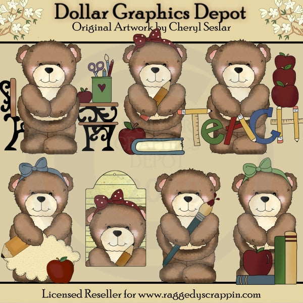 Little Brown Bear - School Days - Clip Art – Digital Craft Supplies