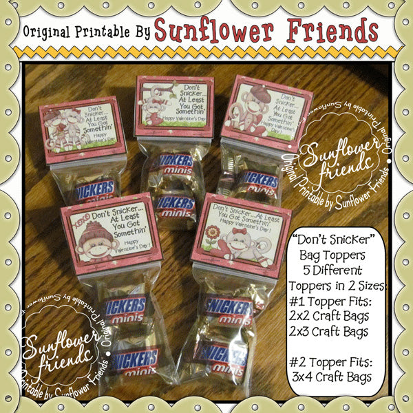 Don't Snicker..Valentine Monkey Mini Snicker Bag Toppers – Digital ...