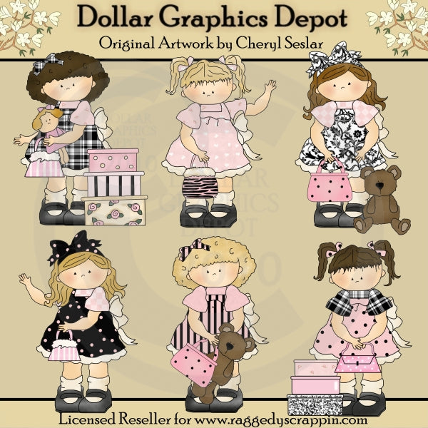 Toddler Girls - Pretty In Pink - Clip Art – Digital Craft Supplies