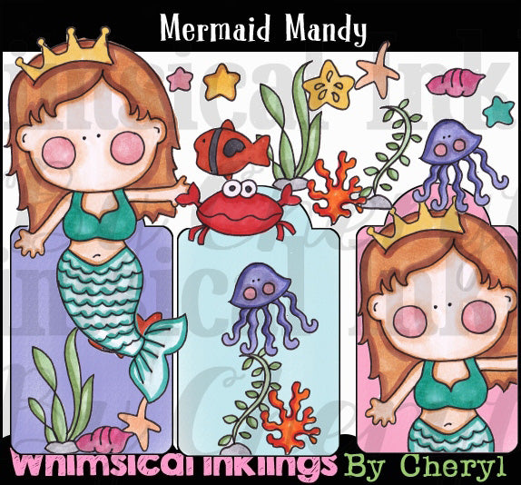 Mermaid Mandy....Hand Colored Graphics – Digital Craft Supplies