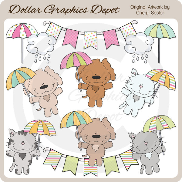 Raining Cats and Dogs - Clip Art – Digital Craft Supplies