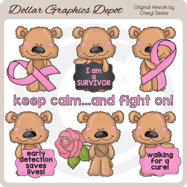 Scruffy Bear - Breast Cancer - Clip Art – Digital Craft Supplies