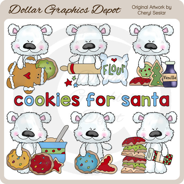 Scruffy Polar Bear - Cookies For Santa - Clip Art – Digital Craft Supplies